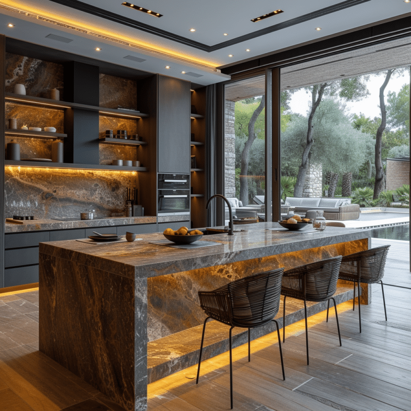 Master the Modern: 30 Waterfall Kitchen Islands that Wow - Unique Design Blog