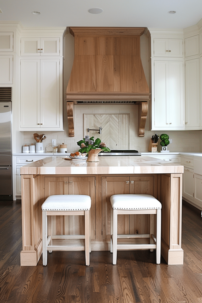 30 Beautiful White Kitchen with Wood Island ideas you need to copy ...